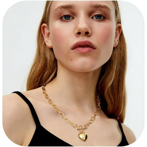 Chunky Gold Necklace Heart Pendant 14k Gold Plated Thick Chain ...