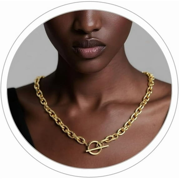 Chunky Gold Necklace for Women Trendy Stainless Steel Layered Choker ...