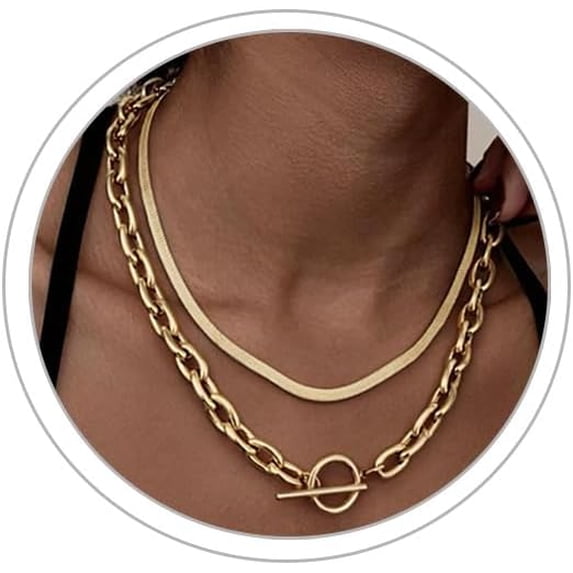 Chunky Gold Necklace for Women Trendy Stainless Steel Layered Choker ...