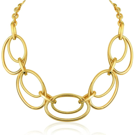 Chunky Gold Necklace for Women: 14k Gold Plated Loop Chain Link ...