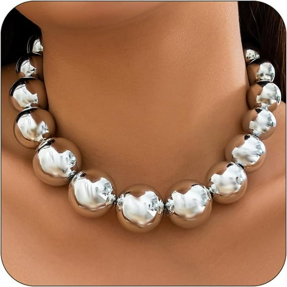 Chunky Gold Necklace for Women - Big Silver Statement Beaded Necklace ...