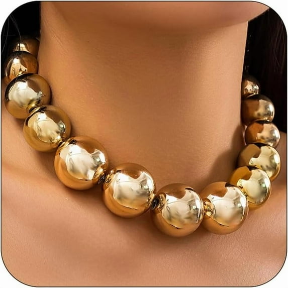 Chunky Gold Necklace for Women - Big Silver Statement Beaded Necklace ...