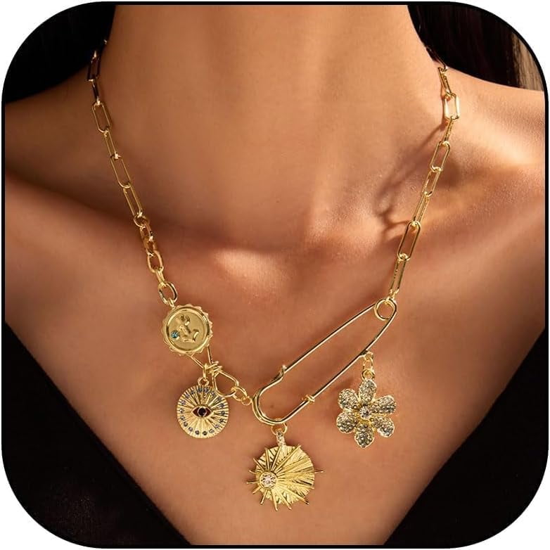 Chunky Gold Necklace for Women Charm Necklace Dainty Gold Paperclip ...