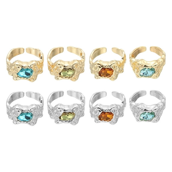 Chunky Gold Rings Set for Women Adjustable Crystal Stackable Ring Open ...