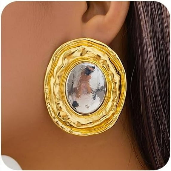 Chunky Gold Silver Two Tone Statement Earrings for Women Exaggerated ...