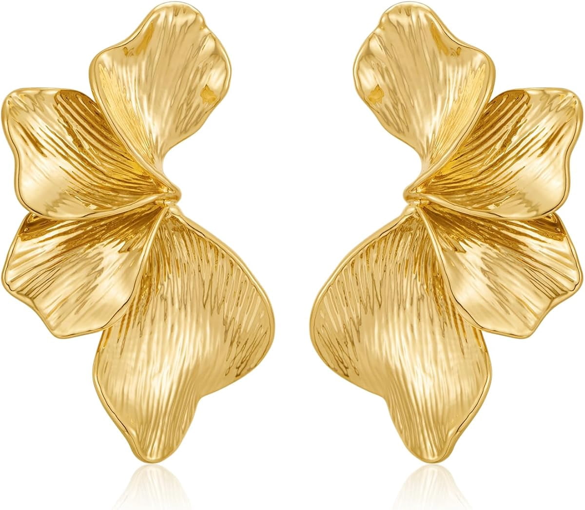 Chunky Gold Statement Earrings For Women Gold Plated Sectored Flower ...