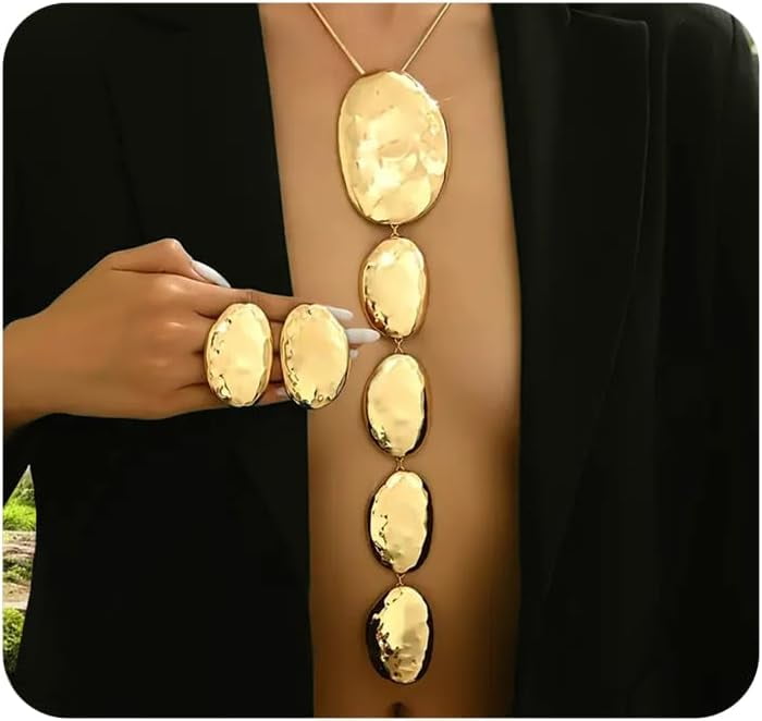 Chunky Gold Statement Necklace Earrings Set,Exaggerated Oval Statement ...