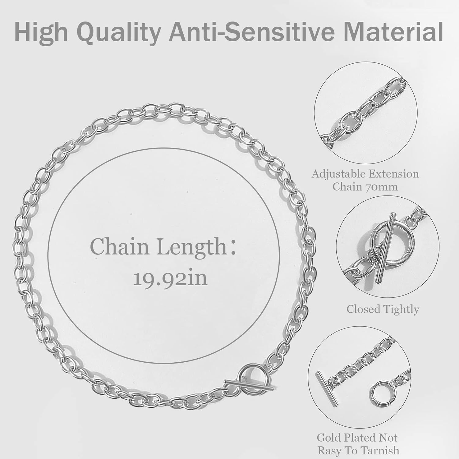 Chunky Gold Toggle Necklace Trendy Silver Cuban Link Chain Choker Toggle Bar Clasp Necklaces For ...