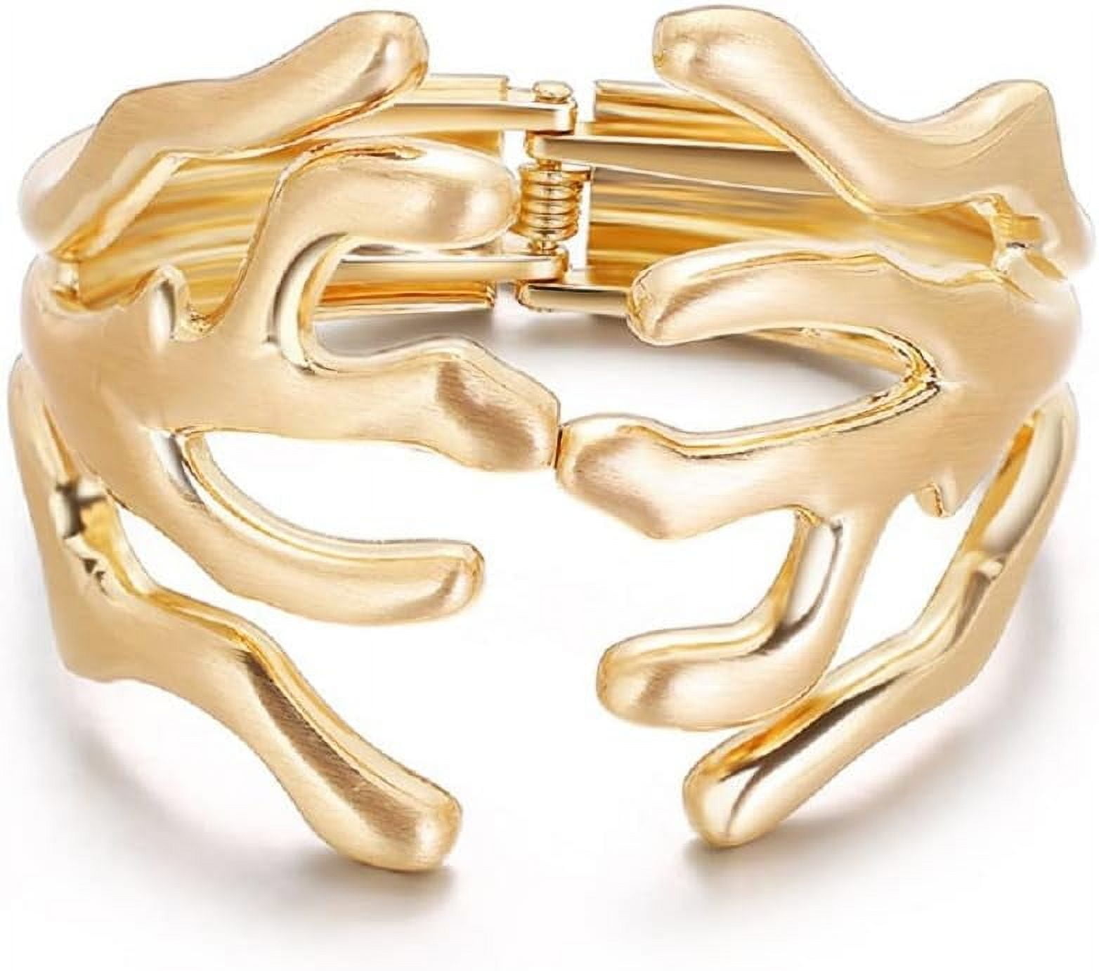 Chunky Gold Tone Wide-Edge Metal Cuff Bracelet Bangle Wrist Cuffs Grooved Polished Opening Wrap ...