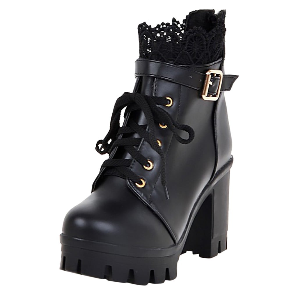 Chunky Goth Booties Platform Ankle Boots Punk Lace-Up Buckle Zipper ...