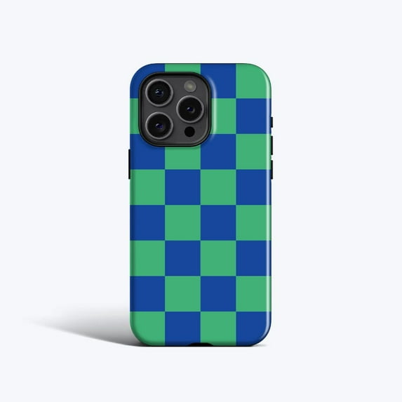 Chunky Green Blue Checkered Phone Case for iPhone 11-17 Pro Max ...