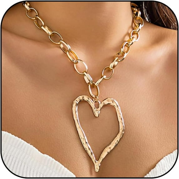 Chunky Heart Necklace Chunky Gold Pendant Necklaces for Women Trendy ...