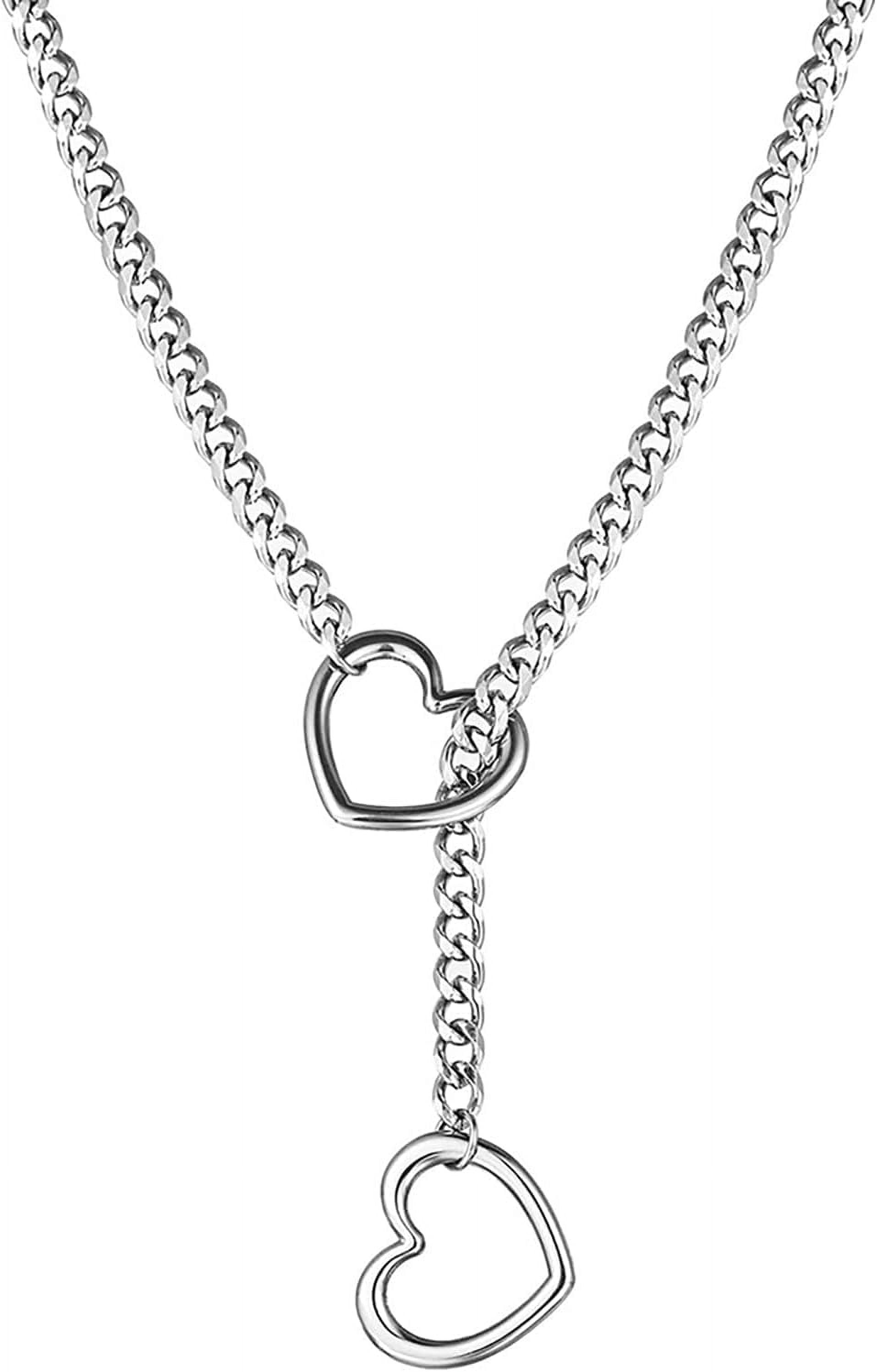 Chunky Heart O-ring Slip Chain Necklace for Women, Gothic Long Cuba ...
