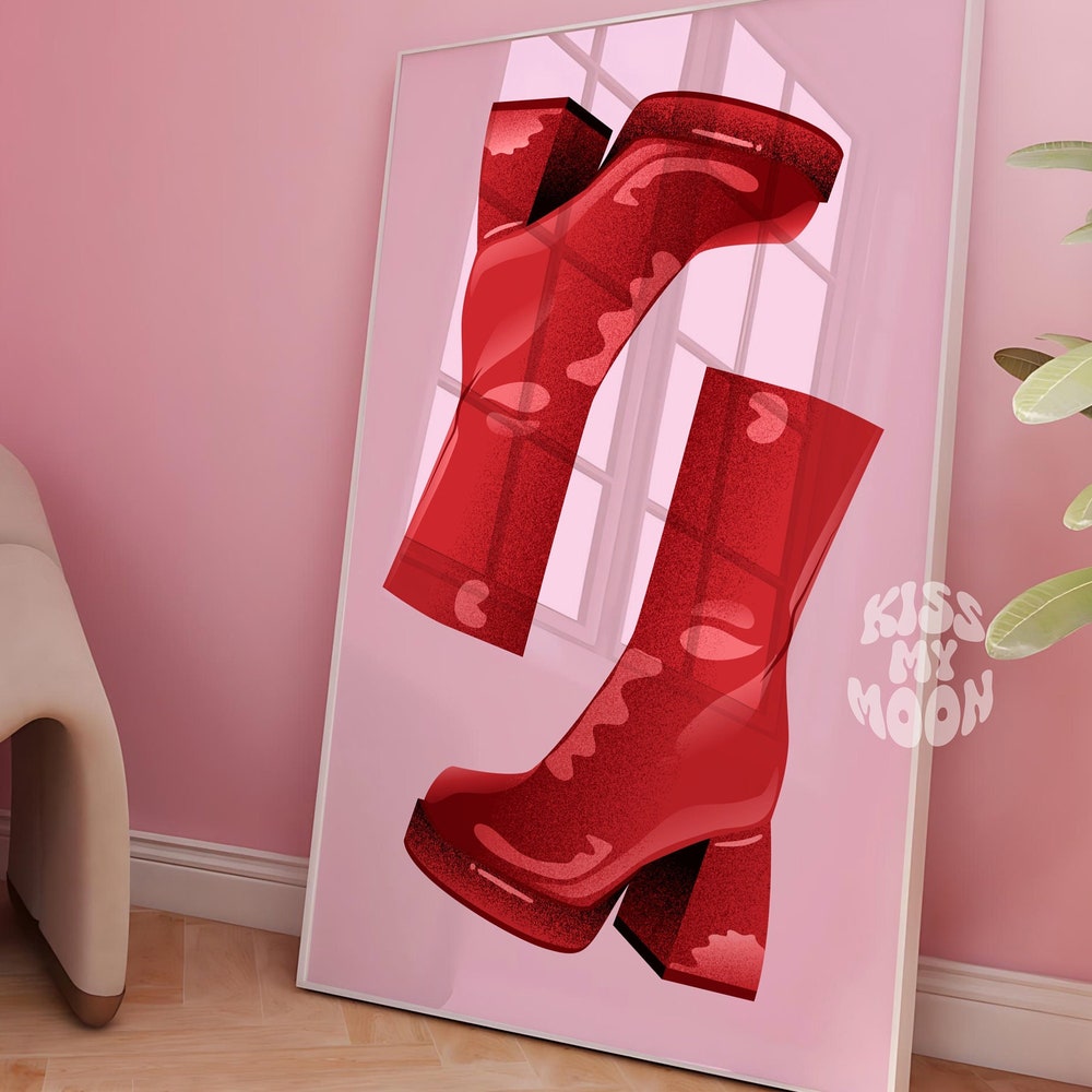 Chunky Heel Gogo Boots Art Print Home Decor Wall Art Poster Print Red ...