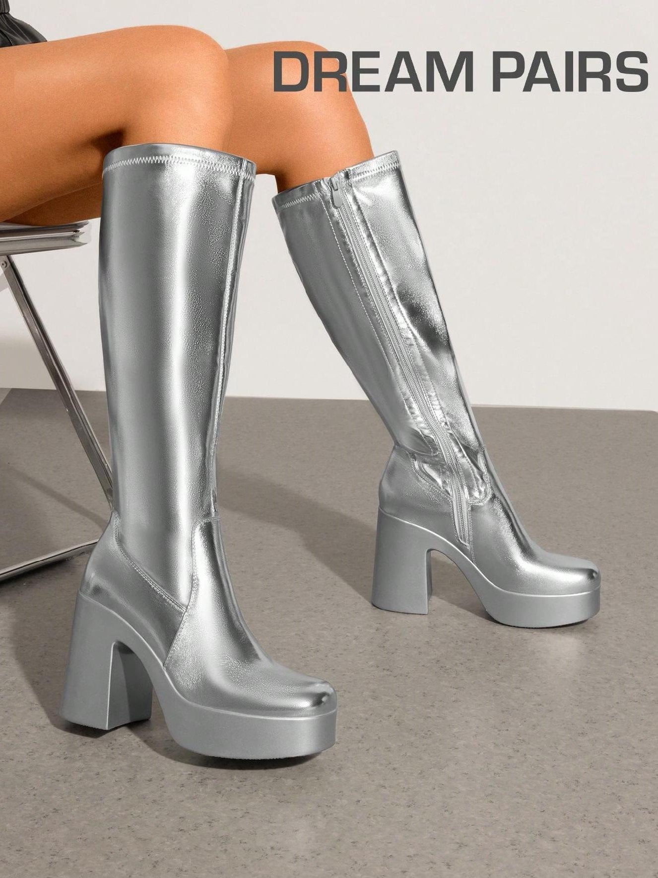 Chunky Heel Platform Knee-High Square Toe Women's Fashion Boots ...