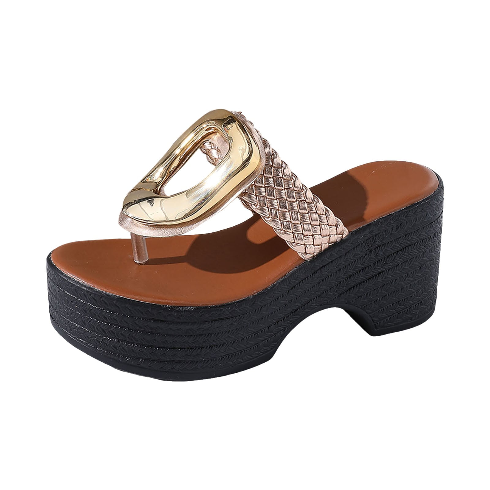 Chunky Heeled Flip Flops for Women 2025 Trendy Punk Buckle Platform ...