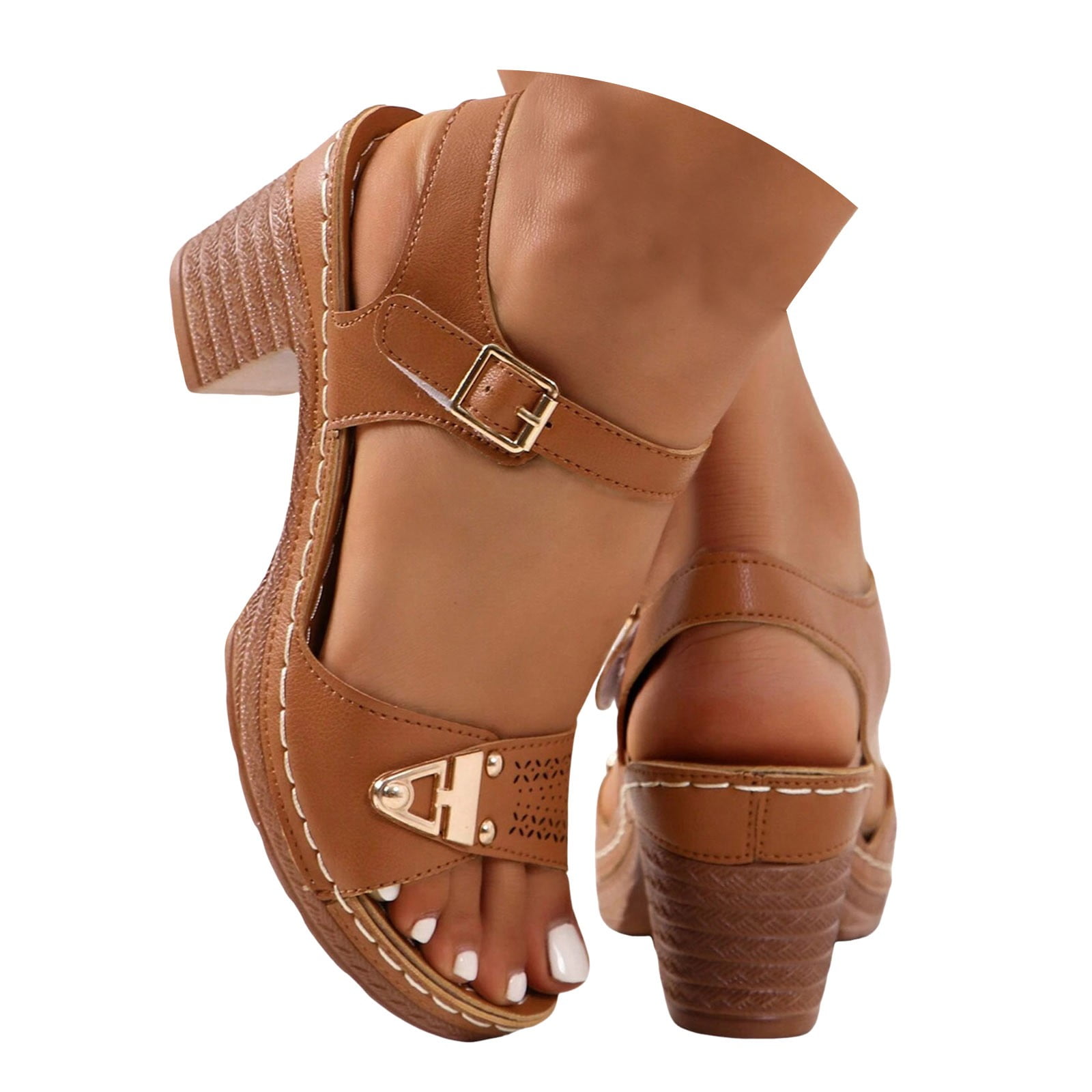 Chunky Heeled Sandals Women Open Toe Orthhopedic Platform Wedge High ...