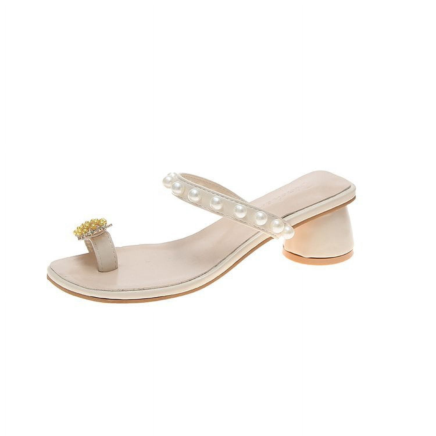 Chunky Heeled Sandals for Women 2024 Fairy Wind Pearl Thick With ...