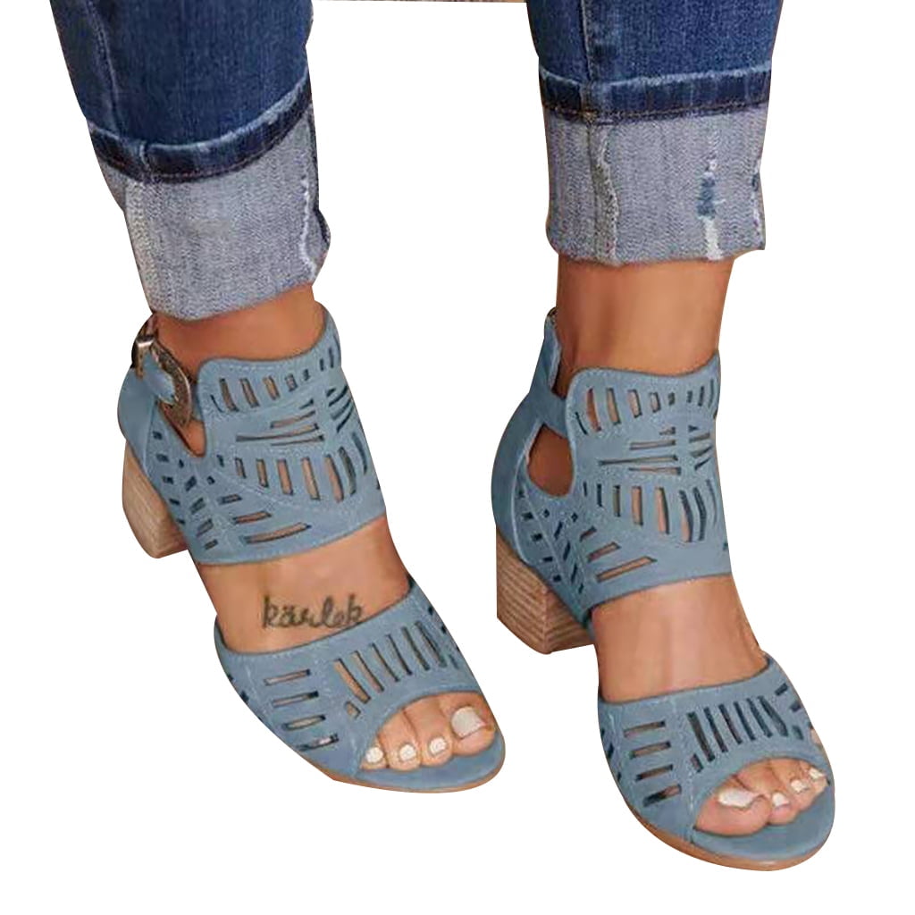 Chunky Heeled Sandals for Womens,Cutout Open Toe Summer Block Heeled ...
