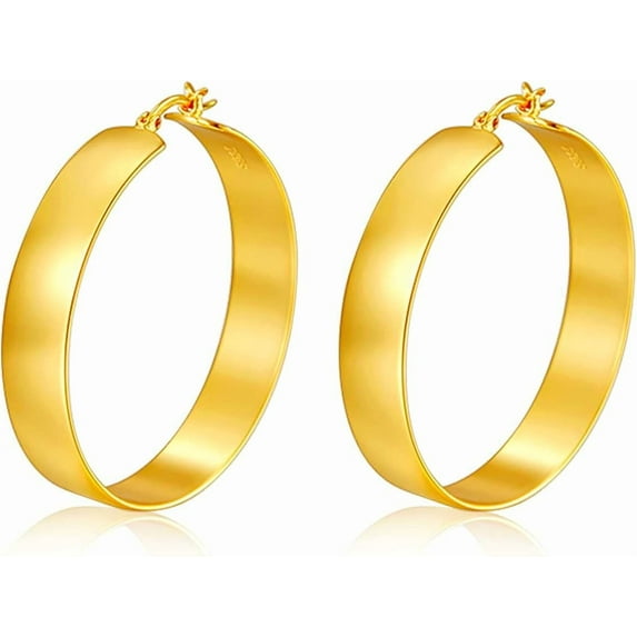 Chunky Hoop Earrings Gold Plated Lightweight Click-Top Large Big Round ...