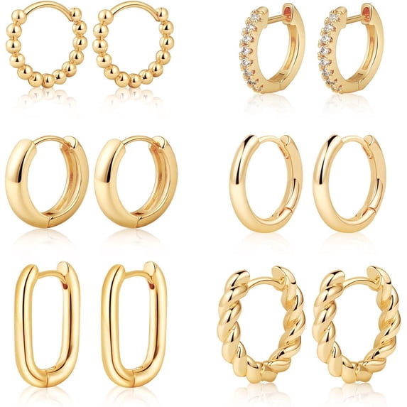 Chunky Hoop Earrings Set for Women, 14K Gold Plated Twisted Huggie Hoop ...