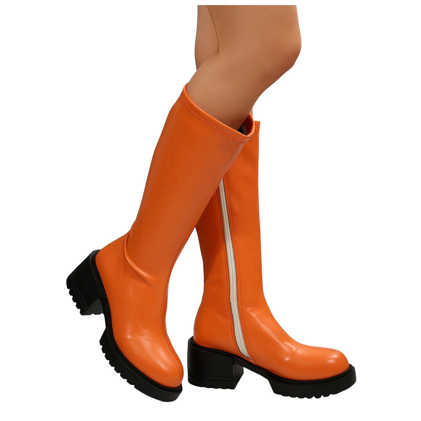 Chunky Knee High Boots for Women Fashion Casual Round Toe Mid Heel ...