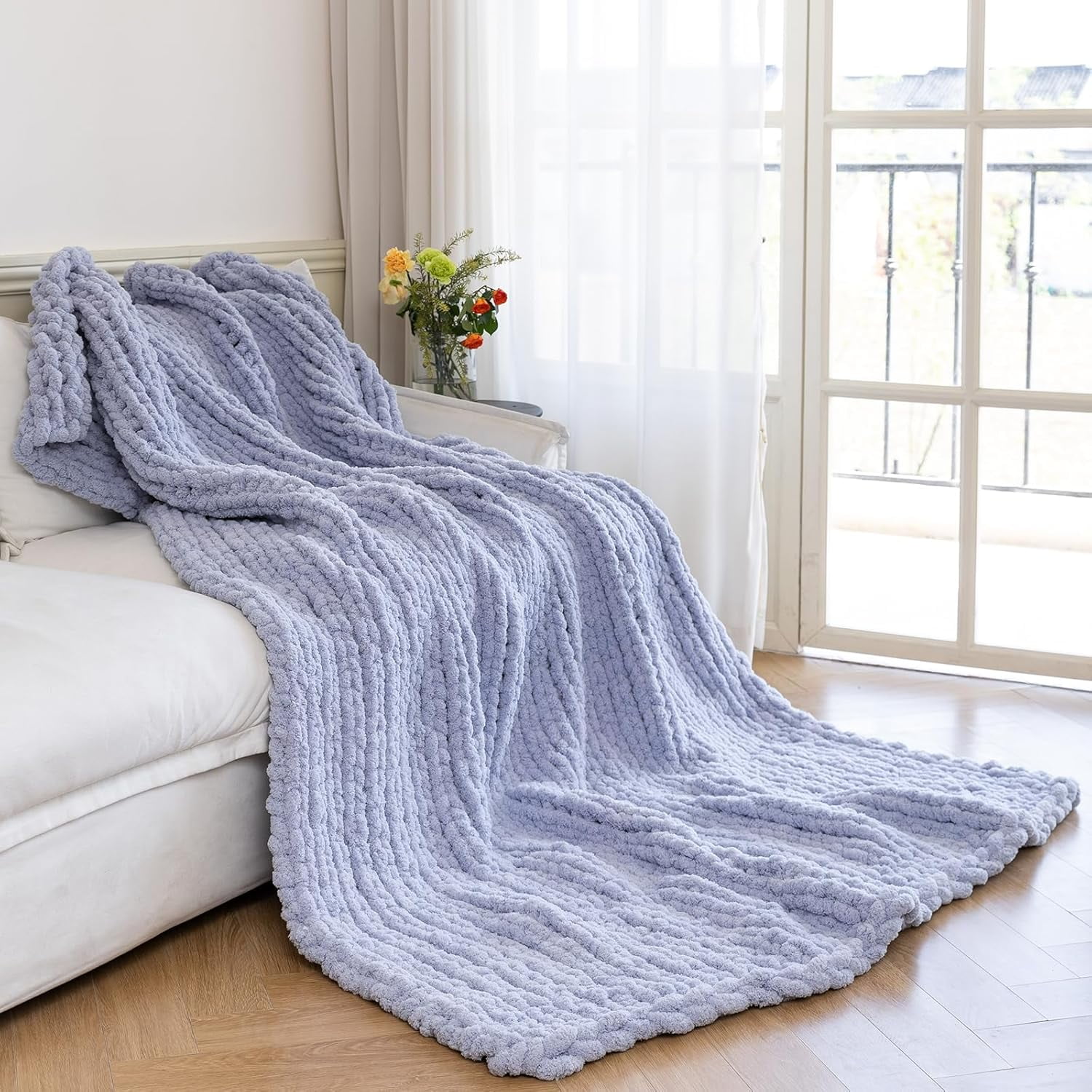 Chunky Knit Blanket - Luxury Soft Cozy Queen Size(50 * 60) Throw ...