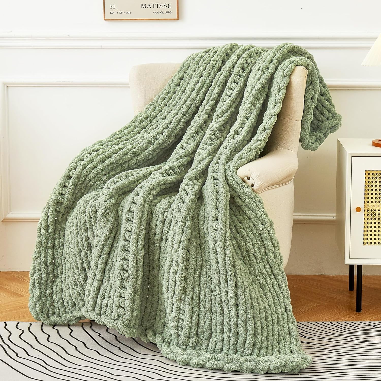 Chunky Knit Blanket Throw, 100% Hand Knit Chenille Throw Blanket for ...