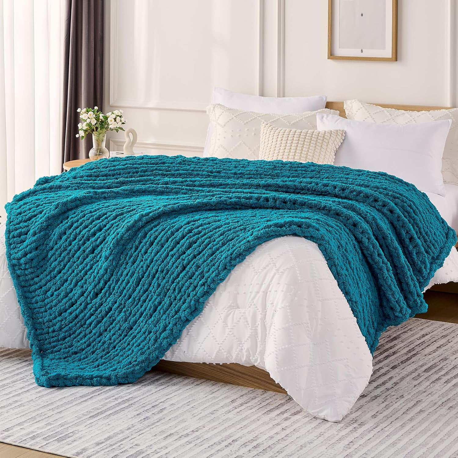 Chunky Knit Blanket Throw: 50''x60'' Chenille Chunky Knitted Throw ...