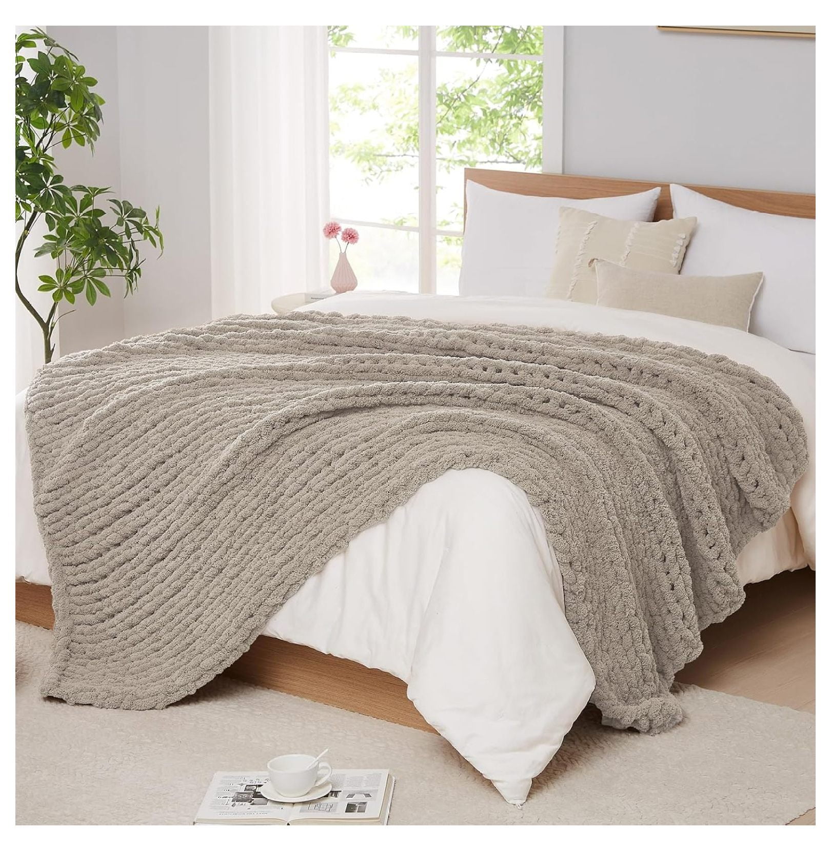 Chunky Knit Blanket Throw: 60''x80'' Chenille Chunky Knitted Throw ...