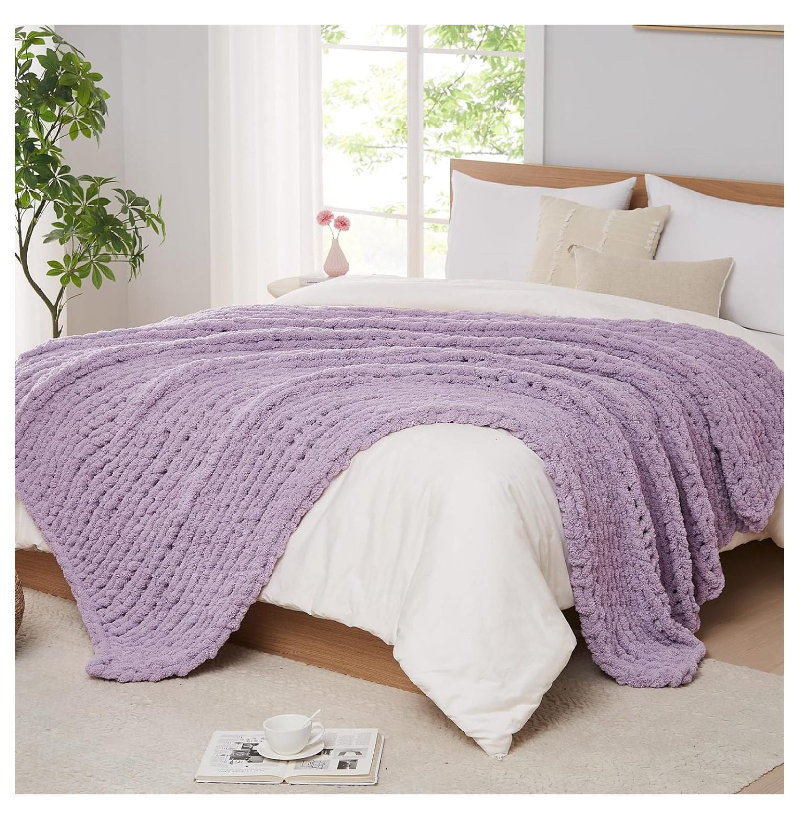 Chunky Knit Blanket Throw - Soft Chenille Yarn Throw Blanket 60x80 ...