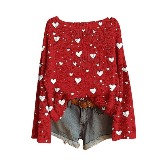 Knit Long Sleeve Shirts Women Heart Sweater Valentine Gift for Her Fall ...