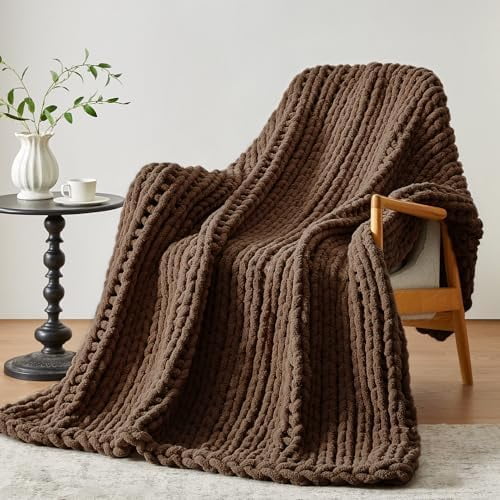 Chunky Knit Throw Blanket, 50''*60'' Knitted Throw Chenille Yarn for ...