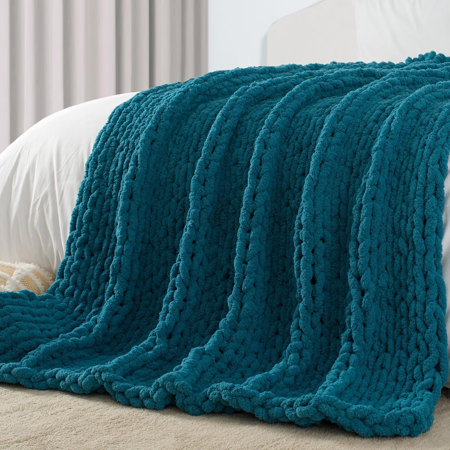 Chunky Knit Throw Blanket 50" X 60", 100% Hand Made Large Chenille Loop ...