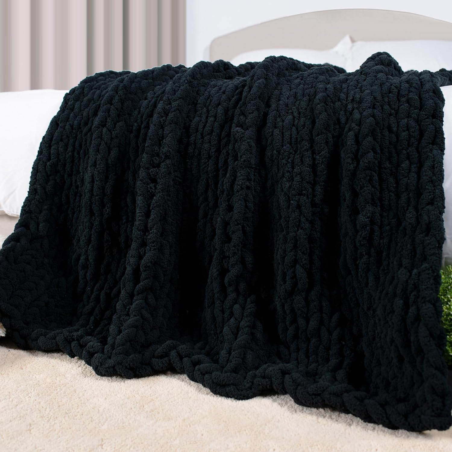 Chunky Knit Throw Blanket 50" X 60", 100% Hand Made Large Chenille Loop ...
