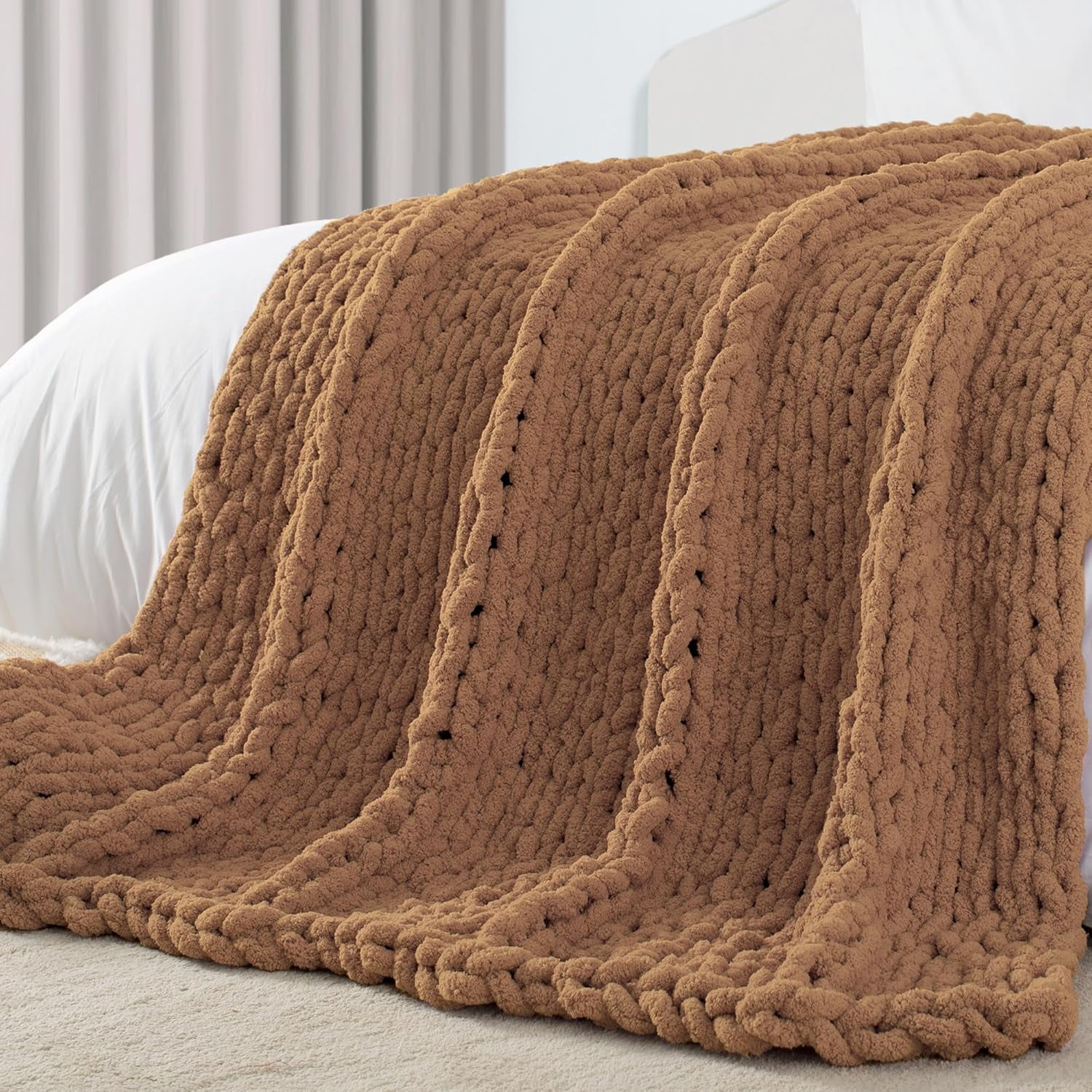 Chunky Knit Throw Blanket 50" X 60", 100% Hand Made Large Chenille Loop ...