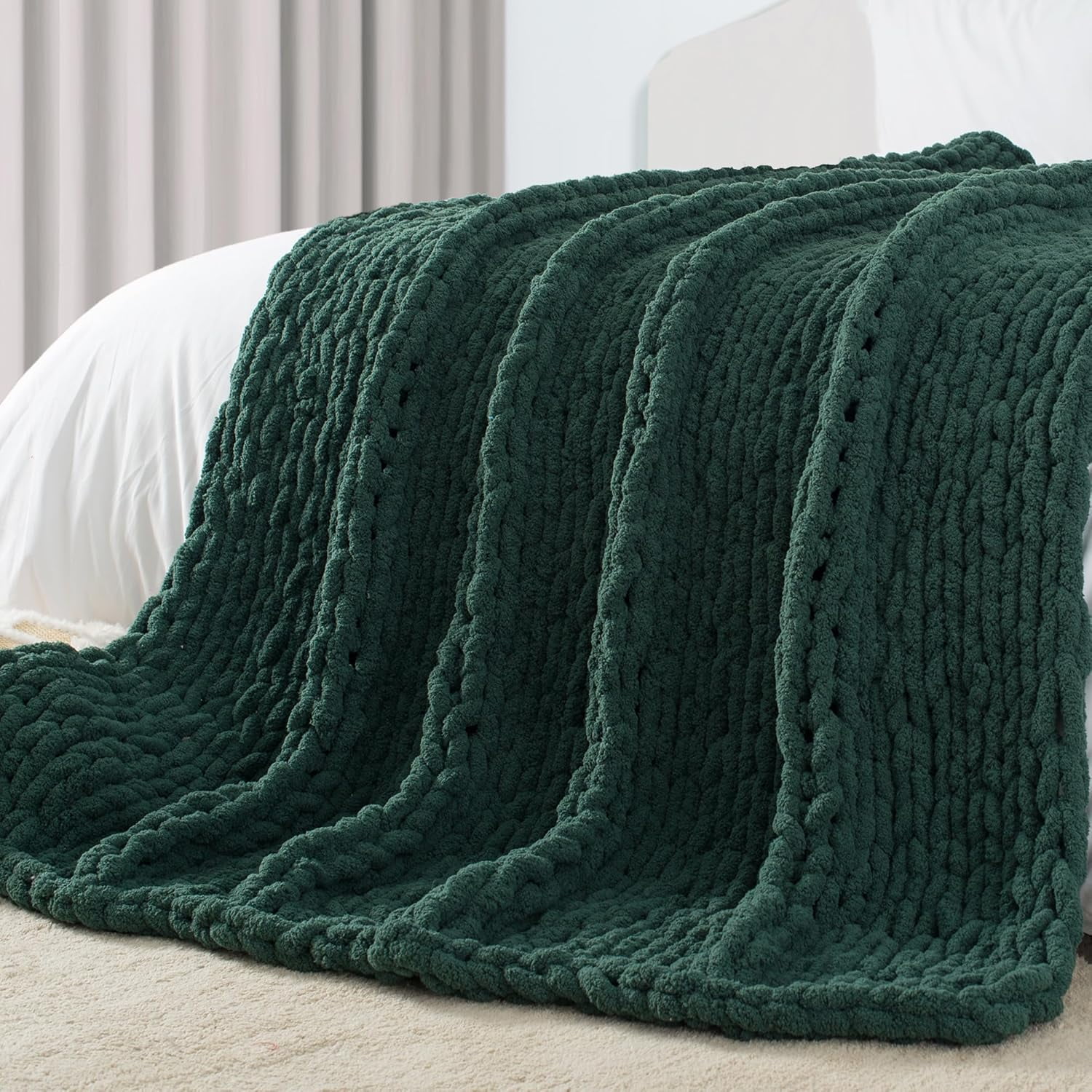 Chunky Knit Throw Blanket 50" X 60", 100% Hand Made Large Chenille Loop Yarn Soft Fluffy Throws ...