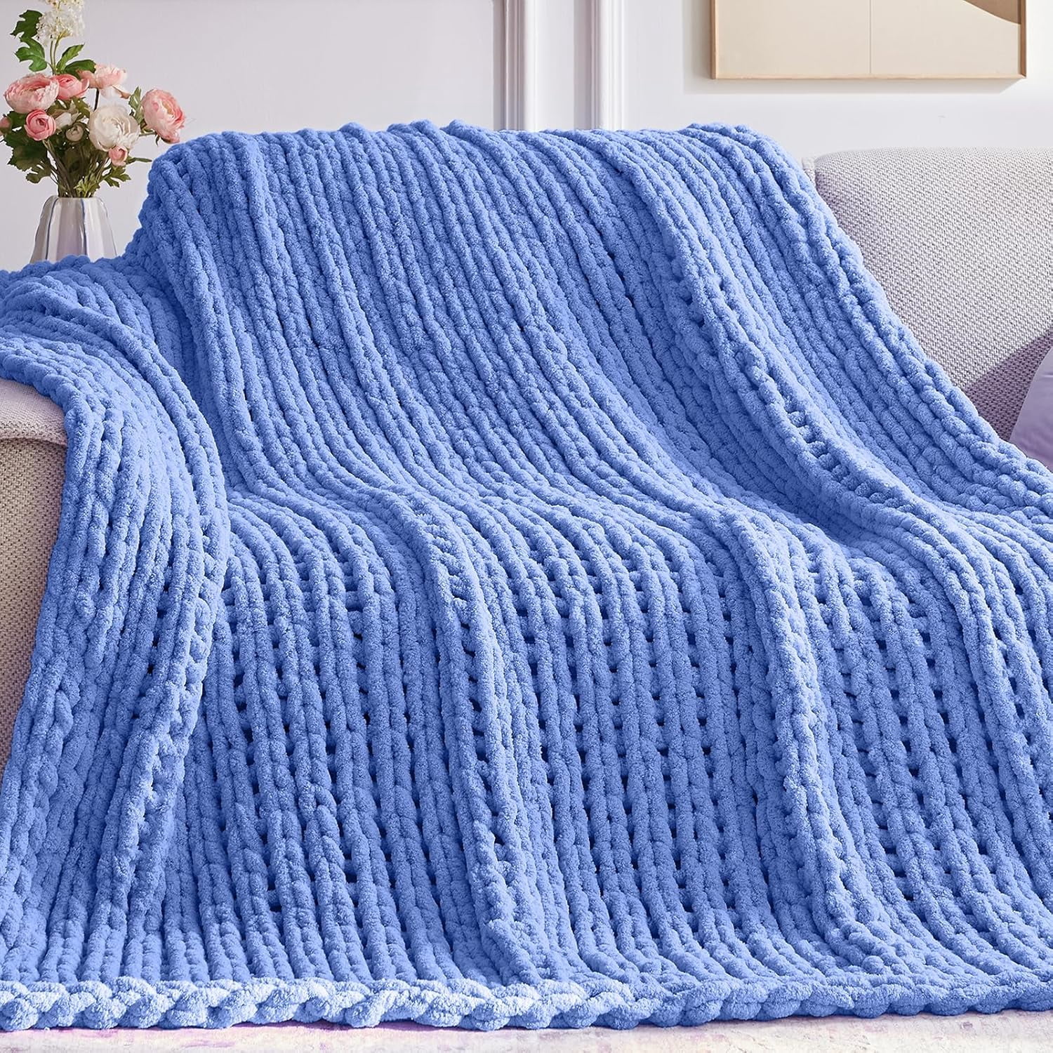 Chunky Knit Throw Blanket, 60''*80'' Knitted Throw Chenille Blankets ...