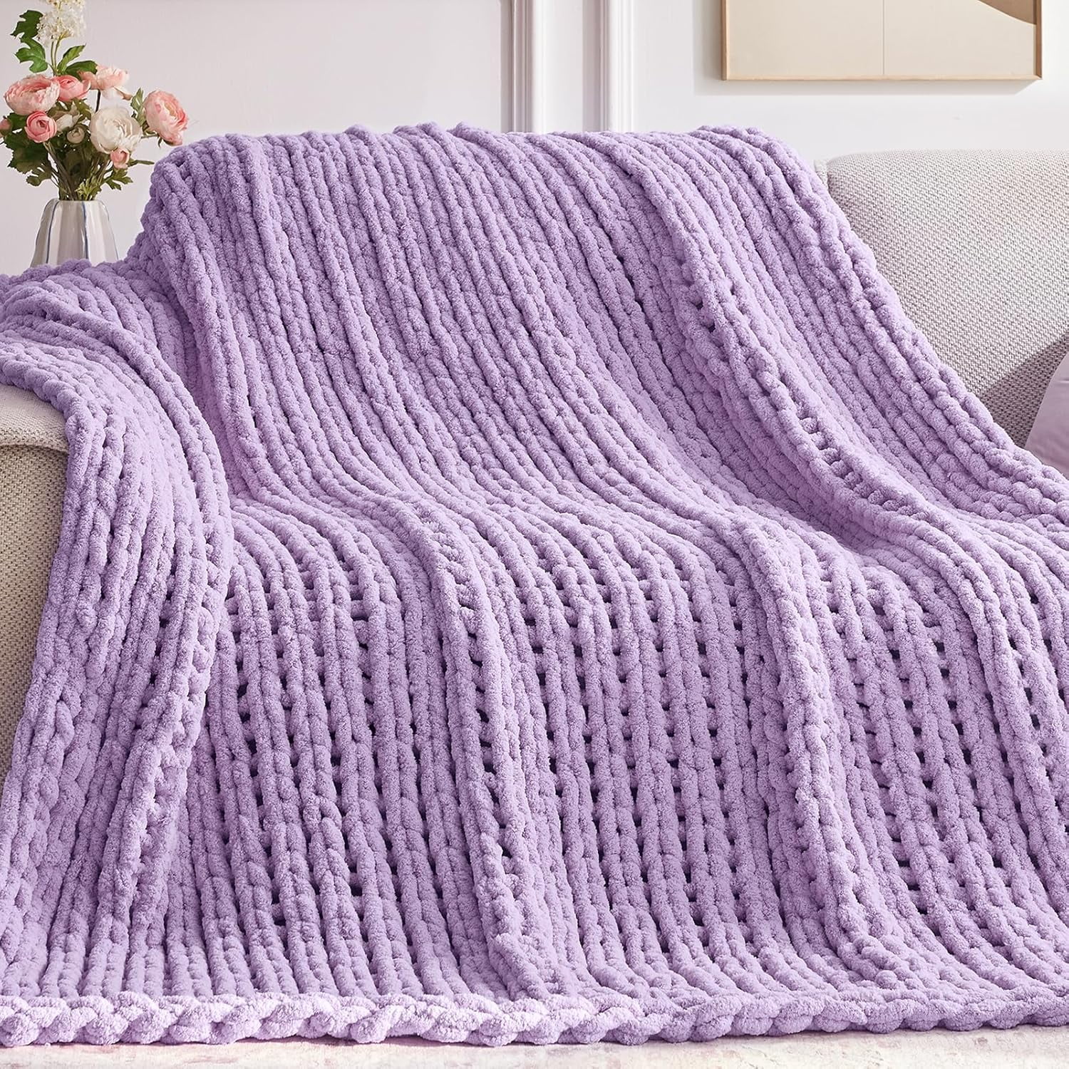 Chunky Knit Throw Blanket, 60''*80'' Knitted Throw Chenille Blankets ...