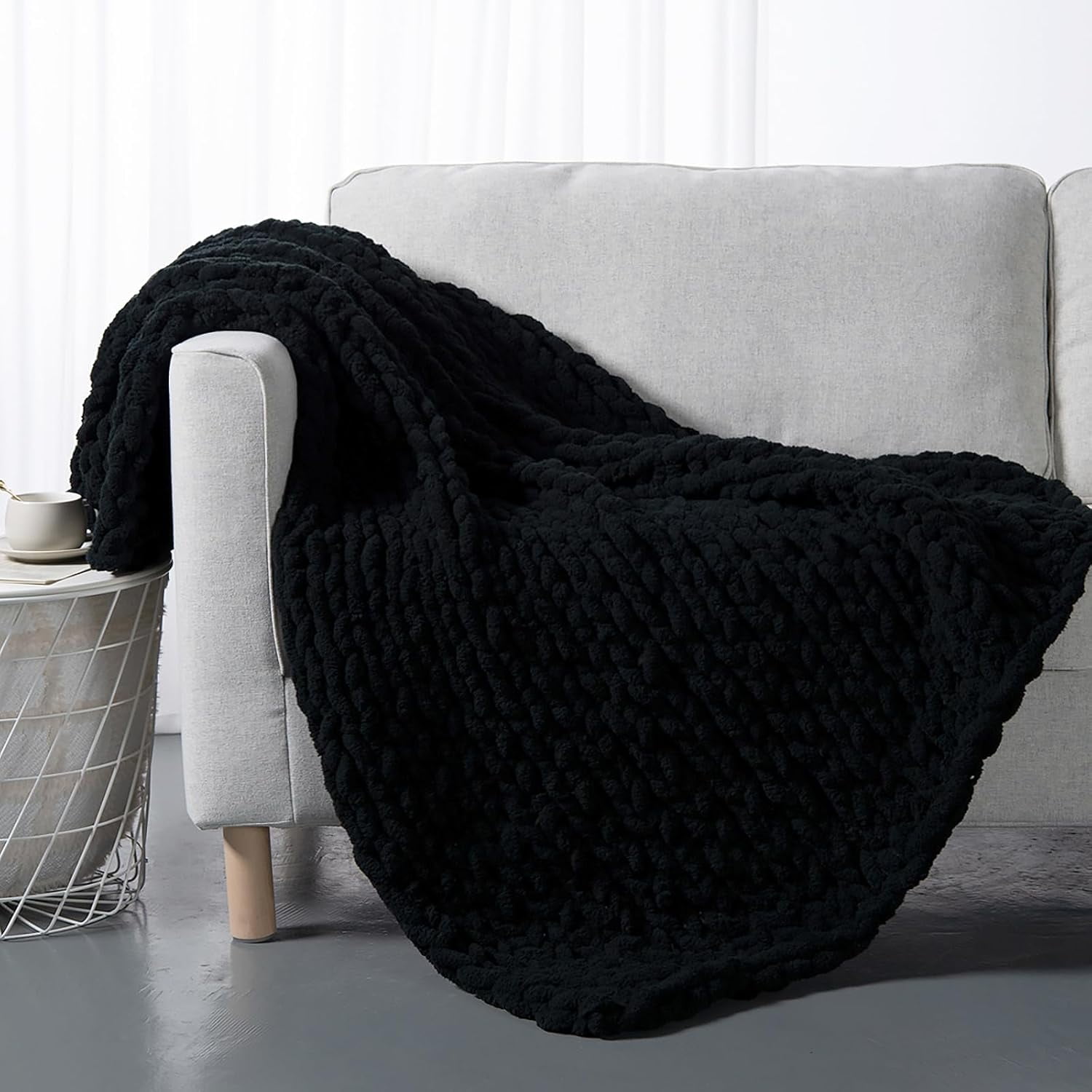 Chunky Knit Throw Blanket 60" X 80" Twin, 100% Hand Made Large Chenille ...