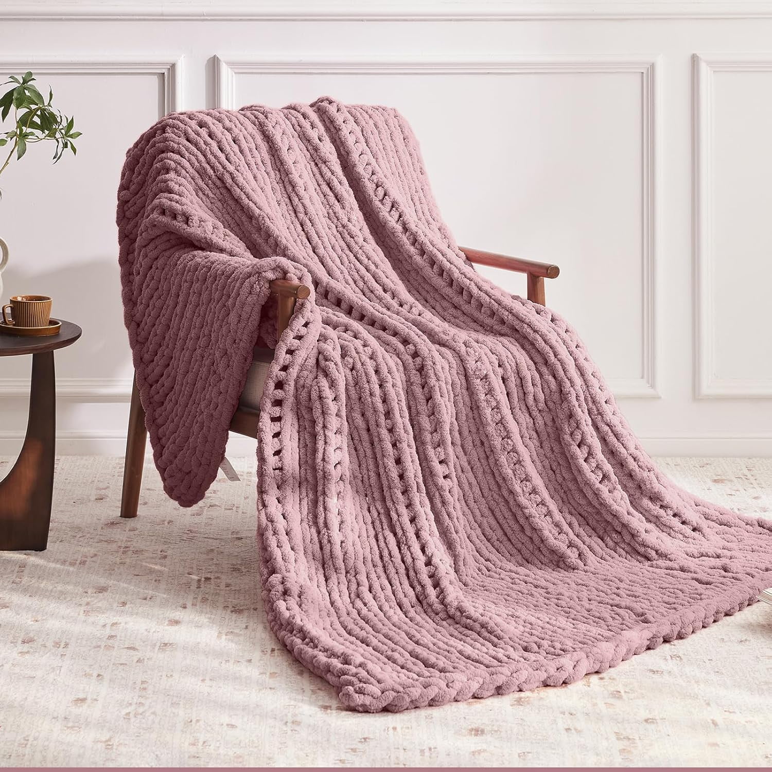 Chunky Knit Throw Blanket, 80''*90'' Knitted Throw Chenille Blankets ...