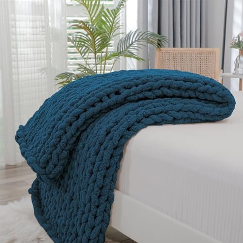 Chunky Knit Throw Blanket for Couch, 40x60 inches, 100% Hand Knitted ...