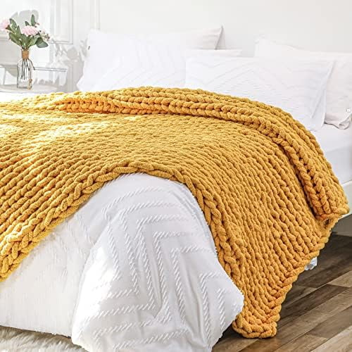 Chunky Knit Throw Blanket for Couch, 40x80 inches, 100% Hand Knitted ...