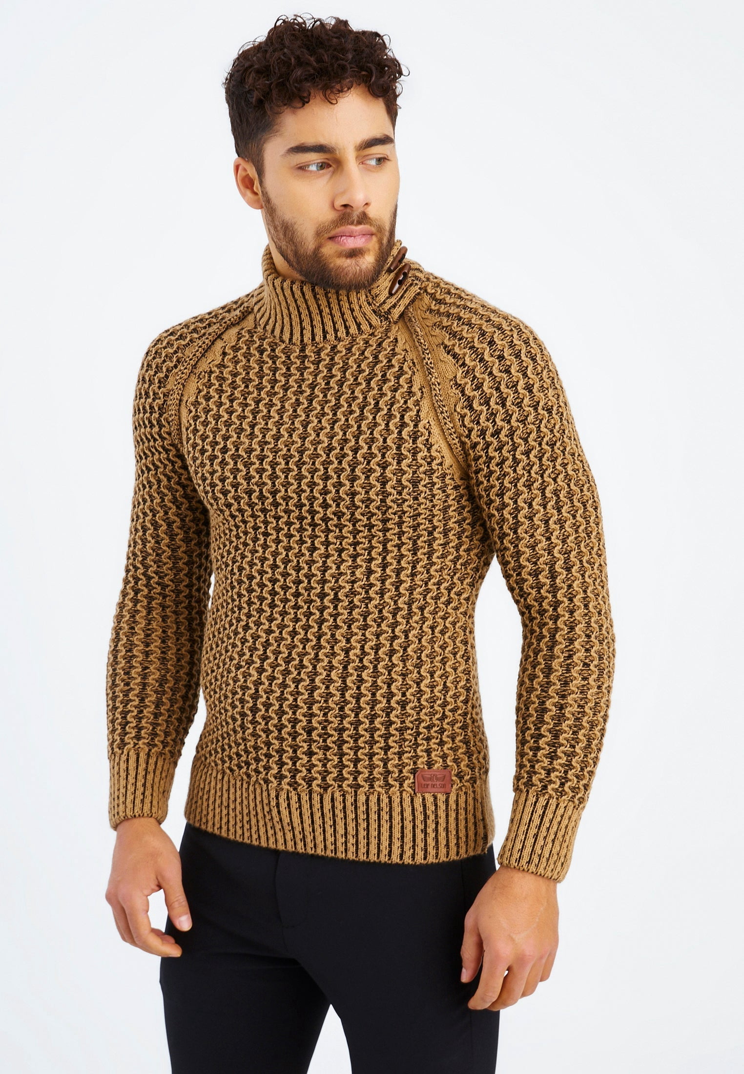 Chunky Knit Turtleneck Sweater - Brown/Black - Walmart.com