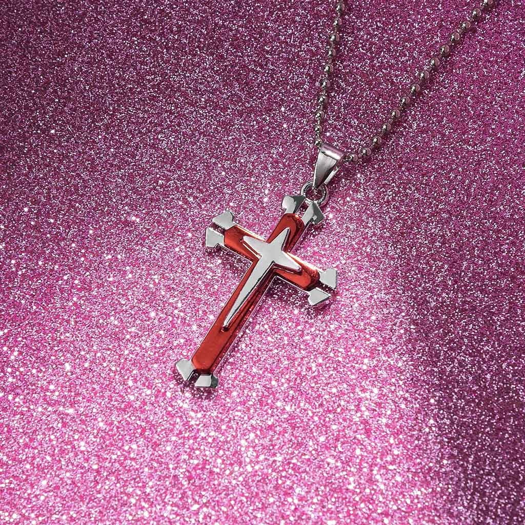 Necklaces Unisex Men Stainless Steel Cross Pendant Necklace Chain , Red ...
