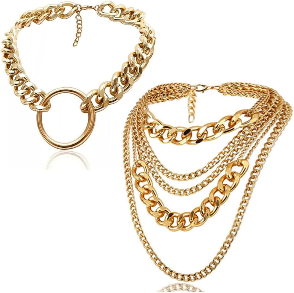 Chunky Necklaces for women Punk Chain Multilayer Statement Collar ...