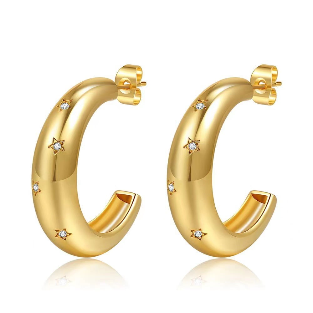 Chunky Open Hoop Earrings for Women Gold Pave CZ Chunky Hoops Sparkly ...