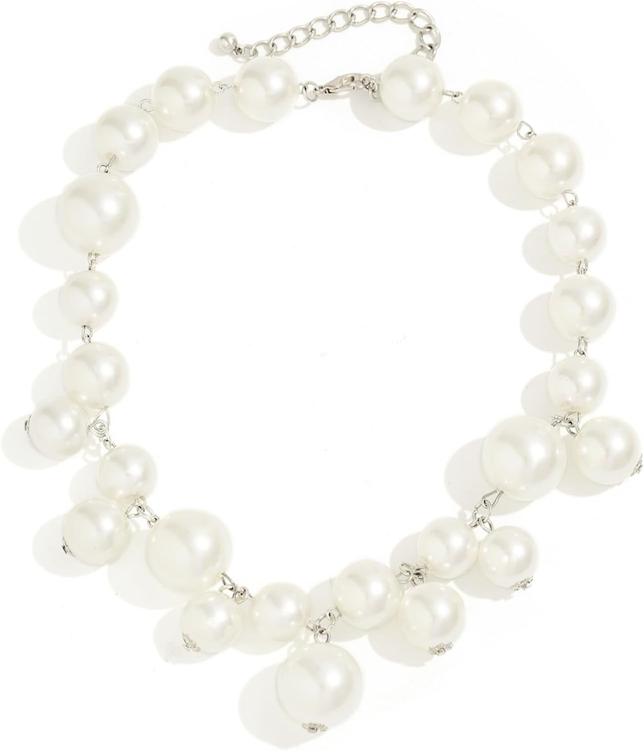 Chunky Pearl Choker Necklace Boho Statement Big White Pearls Beaded Exaggrated Large Faux Pearl ...