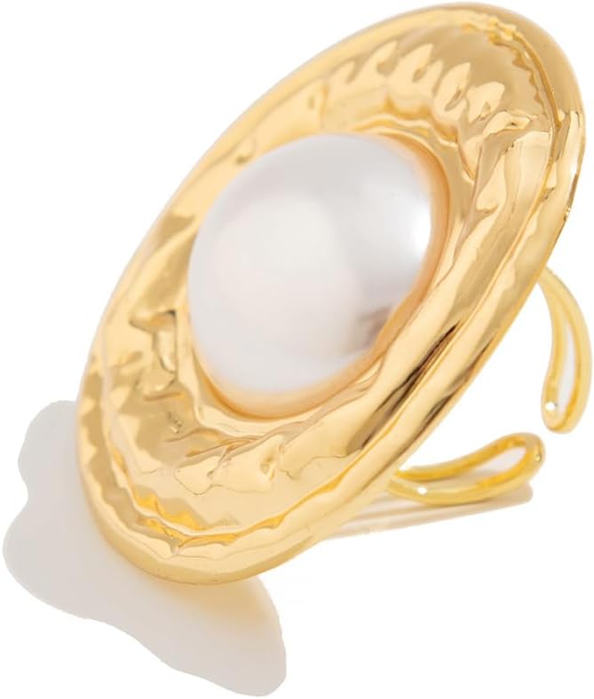 Chunky Pearl Statement Rings for Women Gold Plated Baroque Irregular ...