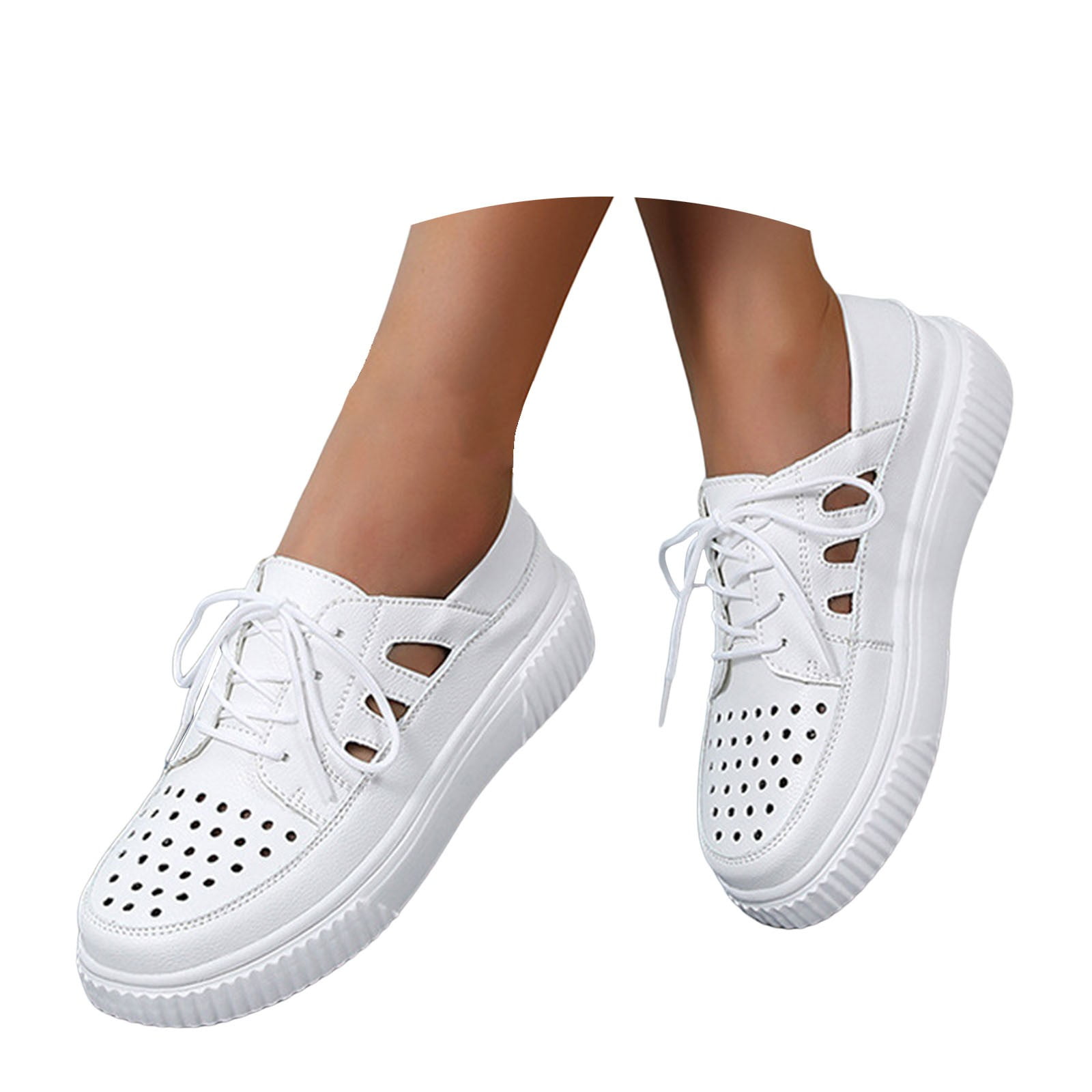 Platform Fashion Sneakers for Women 2025 Casual Leather Hollow out Lace ...